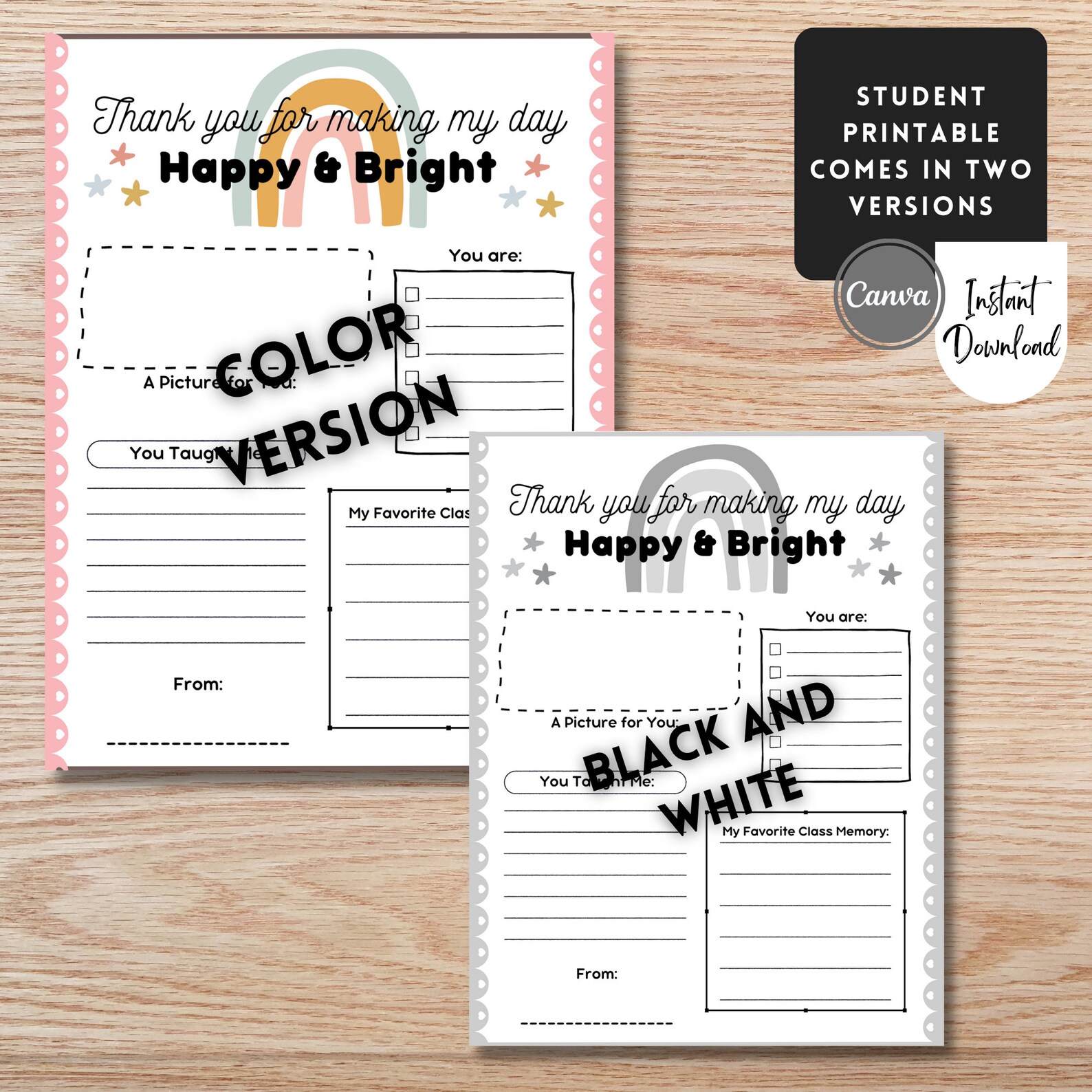 EDITABLE Rainbow Happy and Bright Teacher Appreciation Printable, All ...