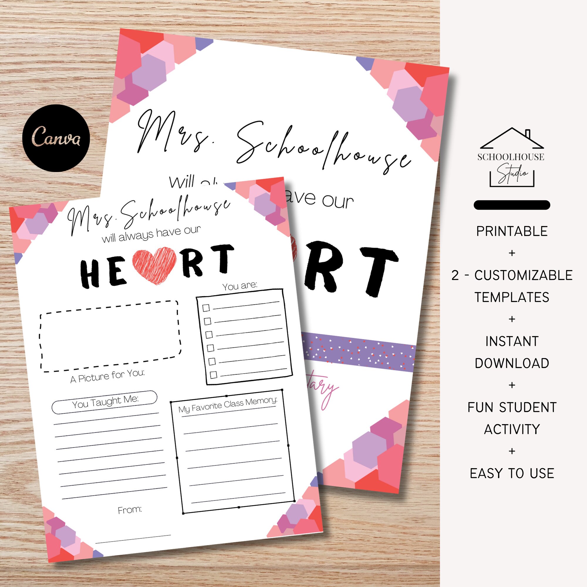 EDITABLE Hearts Love Theme Teacher Appreciation Printable, All About My ...