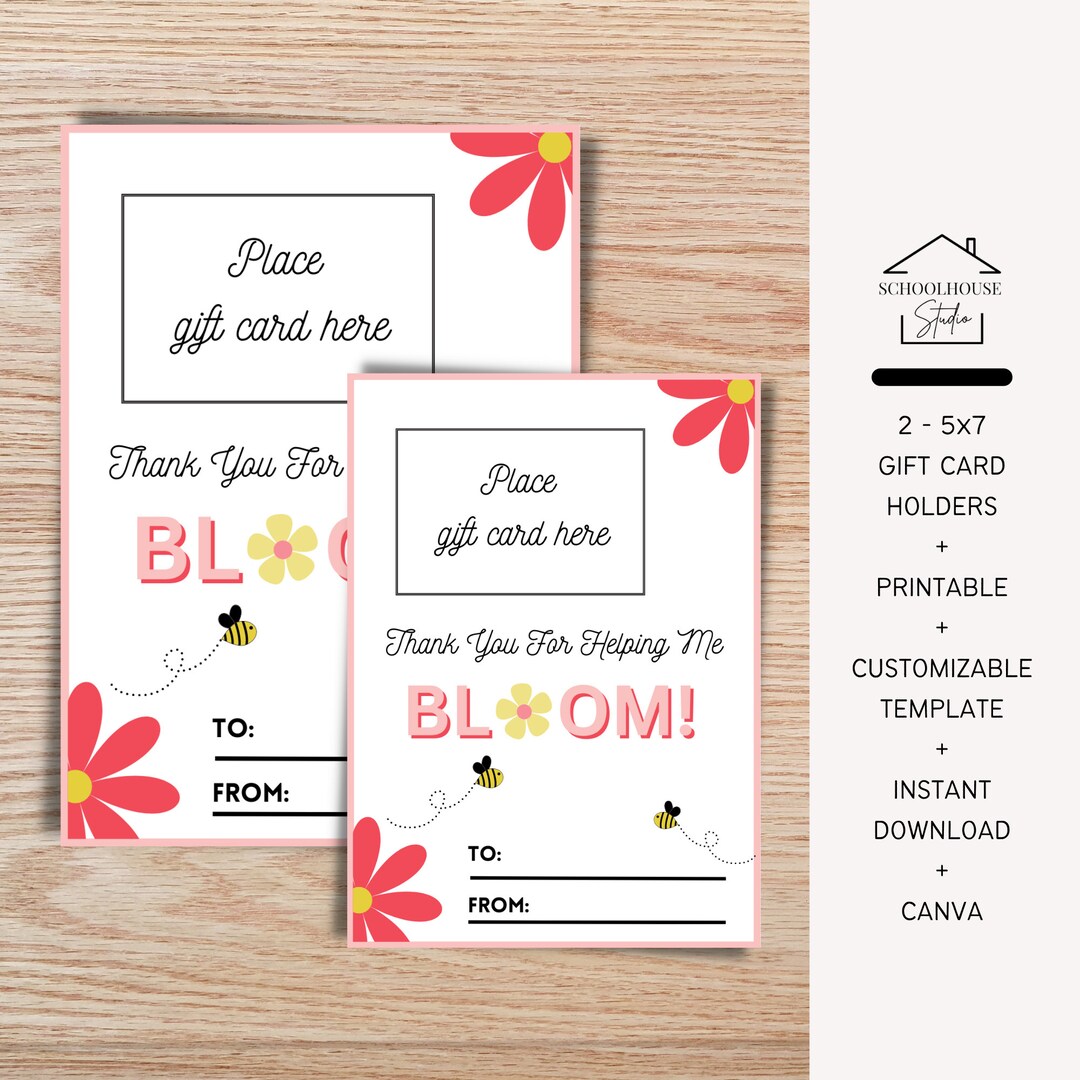 EDITABLE Flowers Helping Us Bloom Themed Gift Card Holder, Appreciation ...