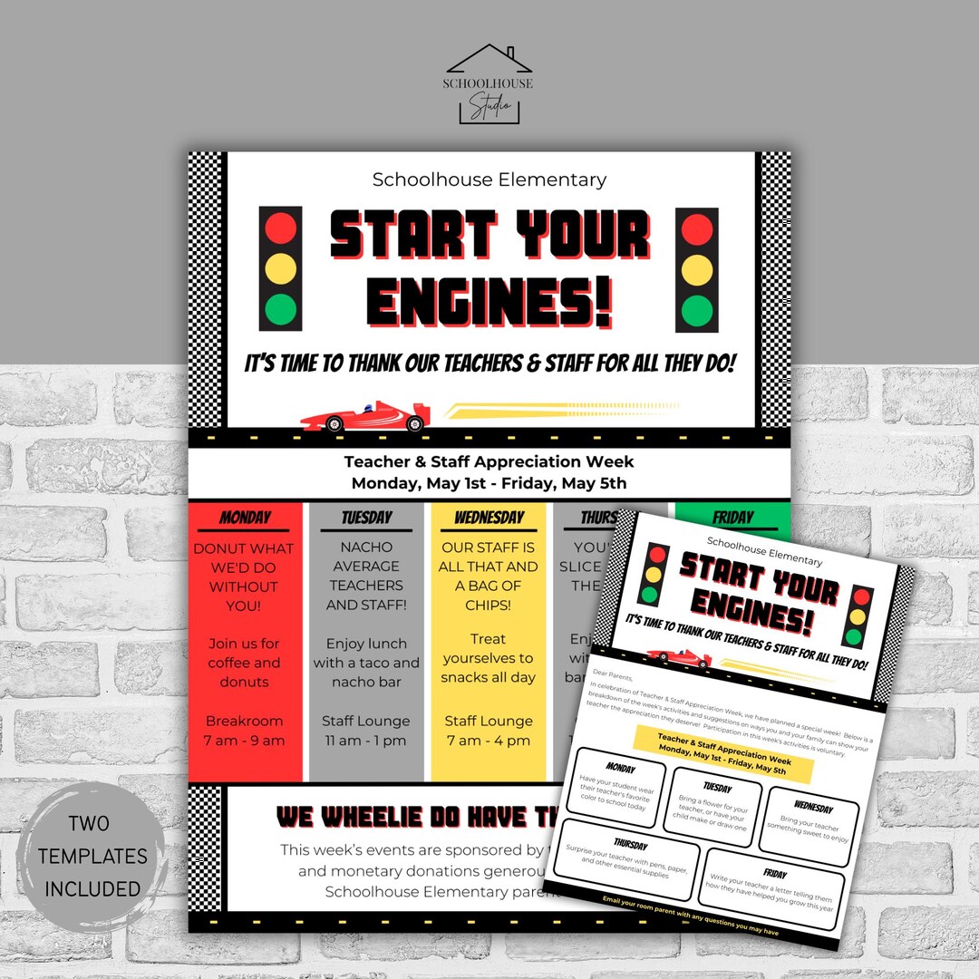 Start Your Engines Template: Editable Teacher Appreciation, School ...