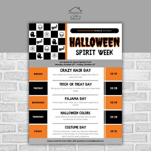 Halloween School Spirit Week Calendar: Editable School Events Template ...