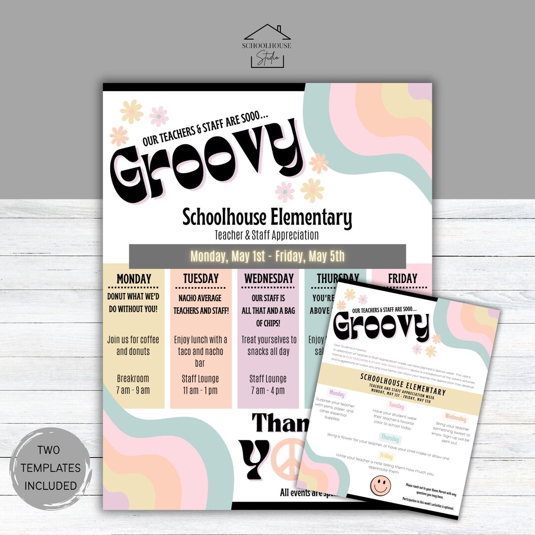 70s Groovy Boho Retro Template: Editable Teacher Appreciation, School ...