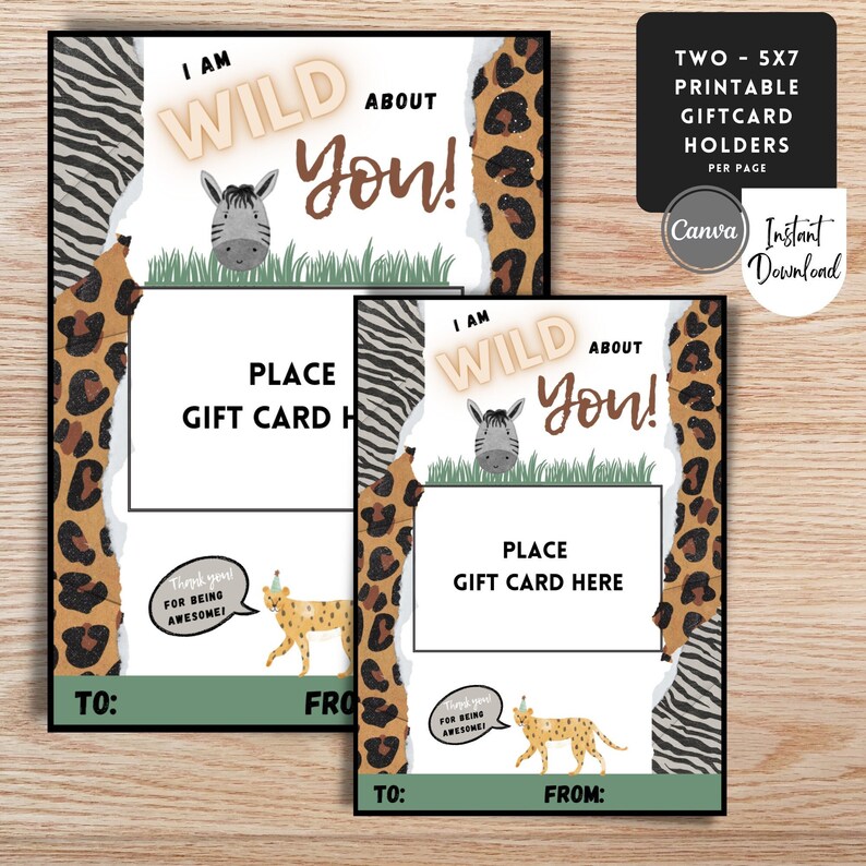 EDITABLE Jungle Wild About You Themed Gift Card Holder - Etsy