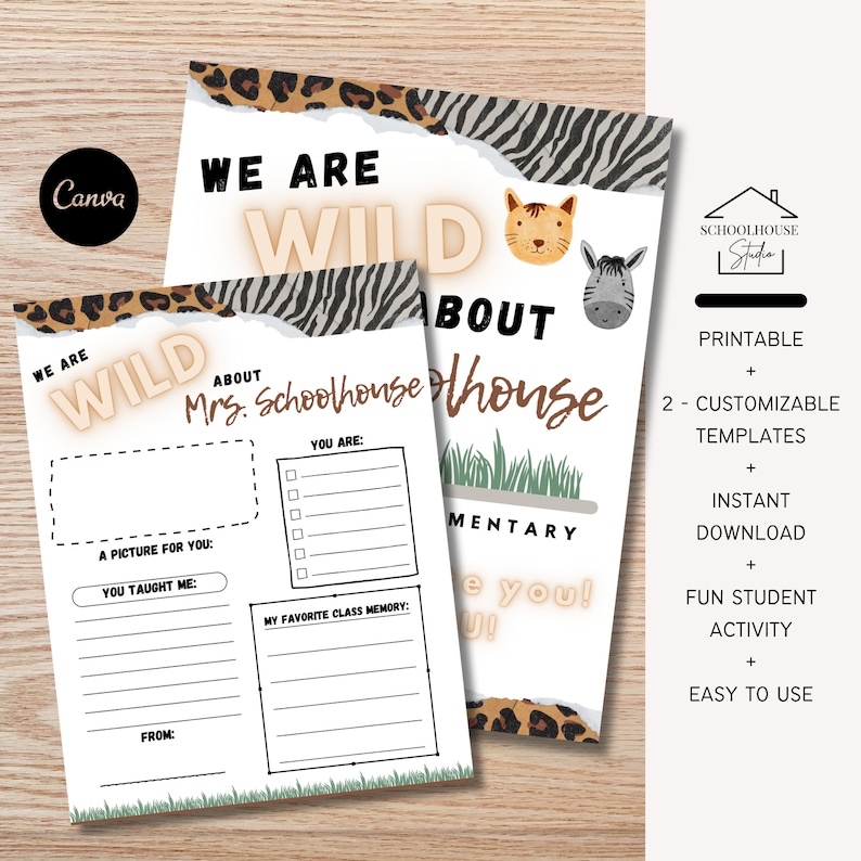 EDITABLE Jungle Wild About You Teacher Appreciation Printable, All ...