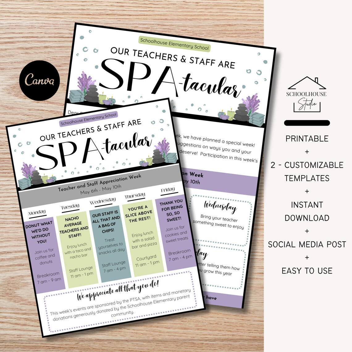 EDITABLE Spa Theme Spa-tacular Teacher and Staff Appreciation Itinerary ...
