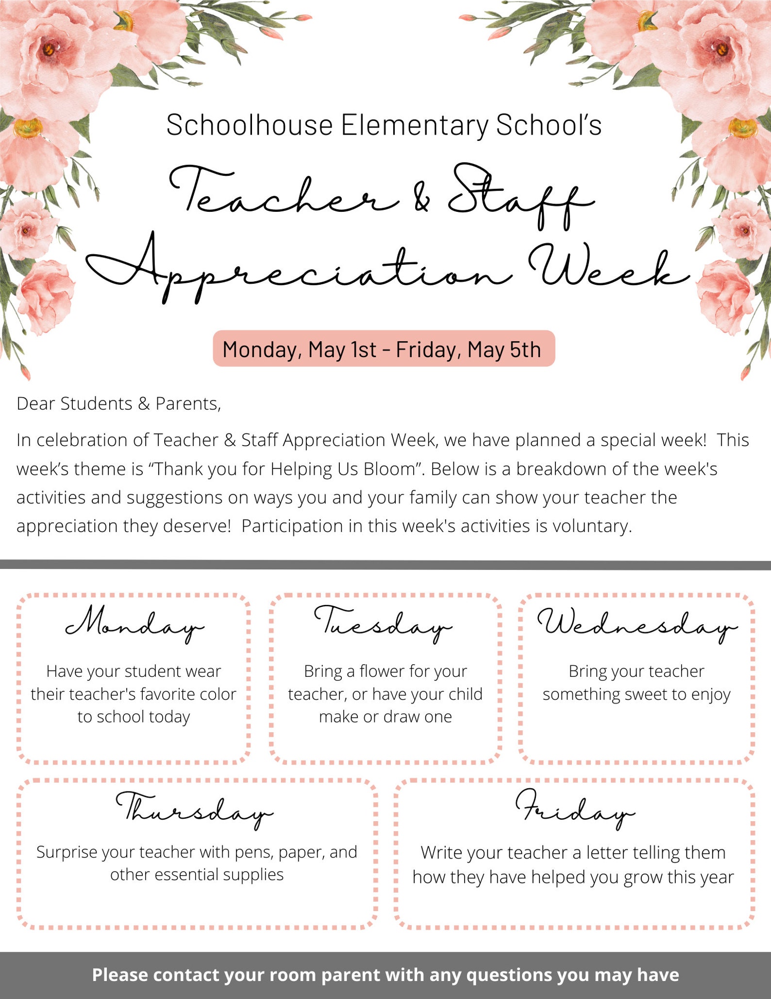 EDITABLE Flowers Helping Us Bloom Theme Teacher and Staff Appreciation ...