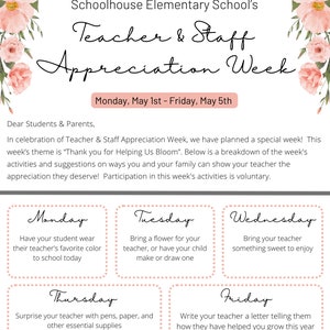 EDITABLE Flowers Helping Us Bloom Theme Teacher and Staff Appreciation ...