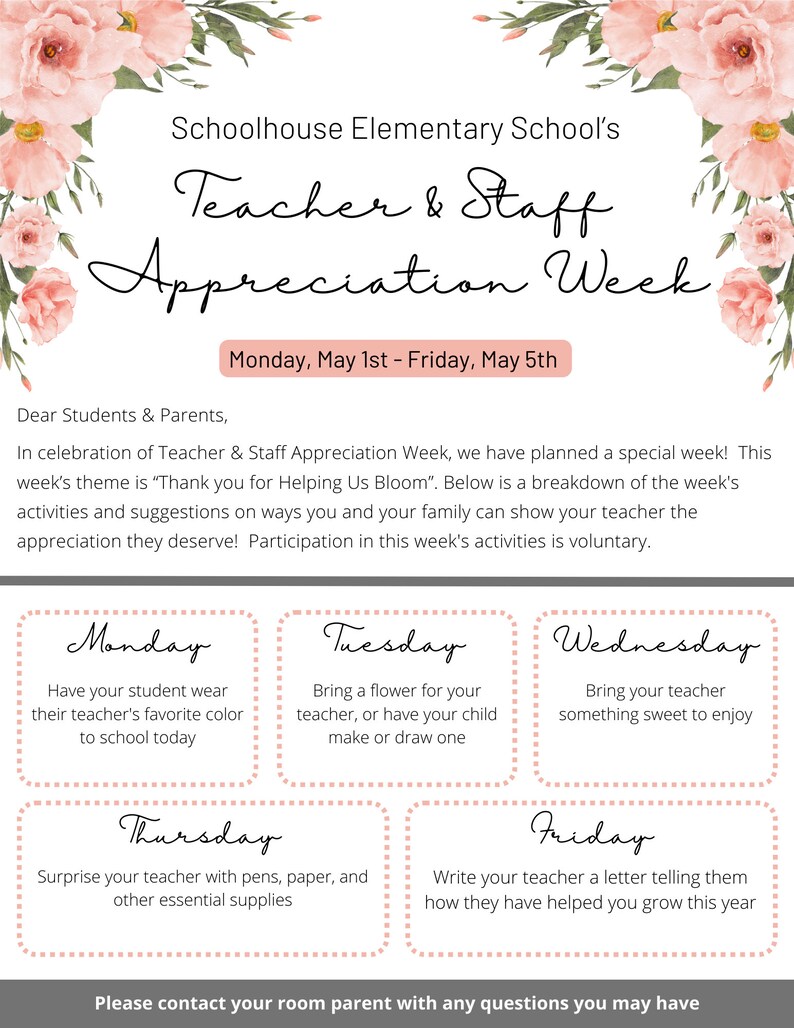 EDITABLE Flowers Helping Us Bloom Theme Teacher and Staff Appreciation ...