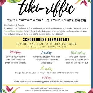 EDITABLE Hawaiian Luau Tropical Flowers Theme Teacher Appreciation Week ...
