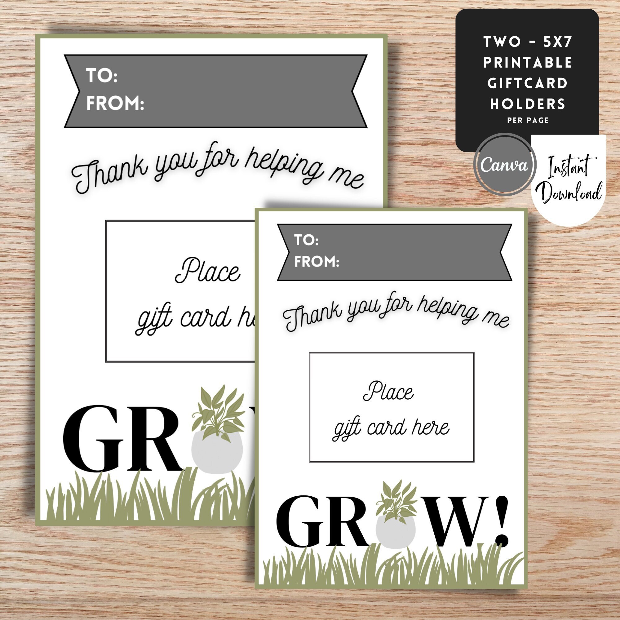 EDITABLE Plant Helping Me Grow Themed Gift Card Holder, Appreciation ...
