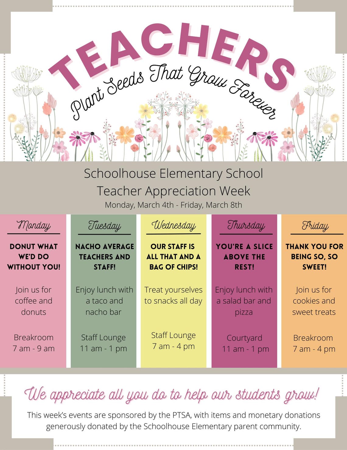 EDITABLE Flowers Helping Bloom Theme Teacher Staff Appreciation ...
