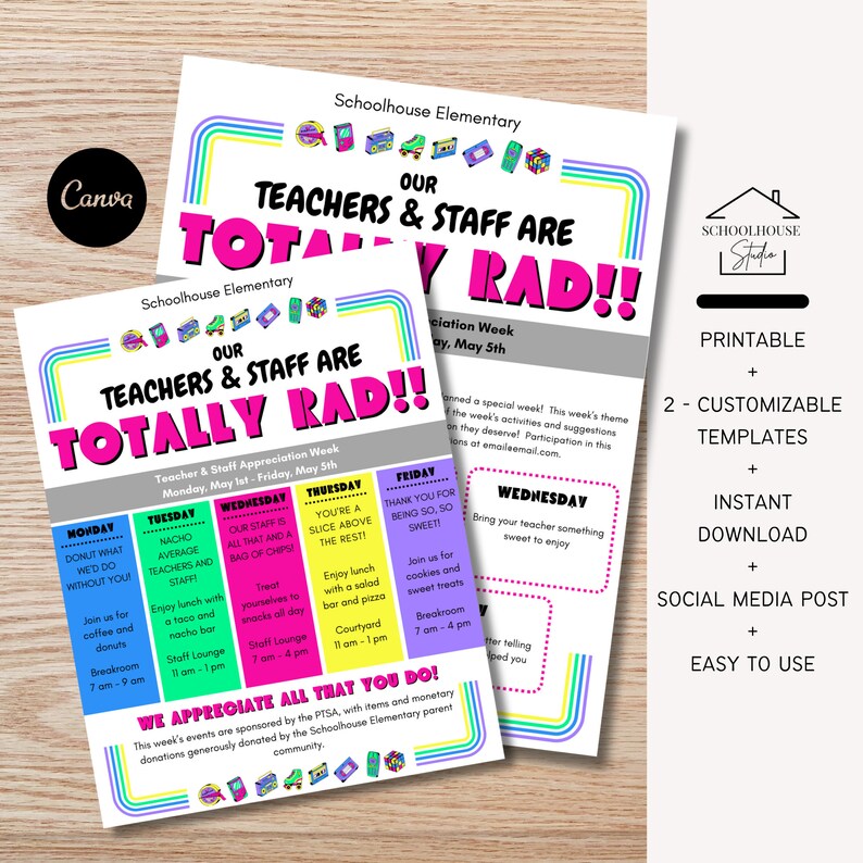 EDITABLE 80s 90s Retro Rad Theme Teacher Staff Appreciation Flyer, Send ...