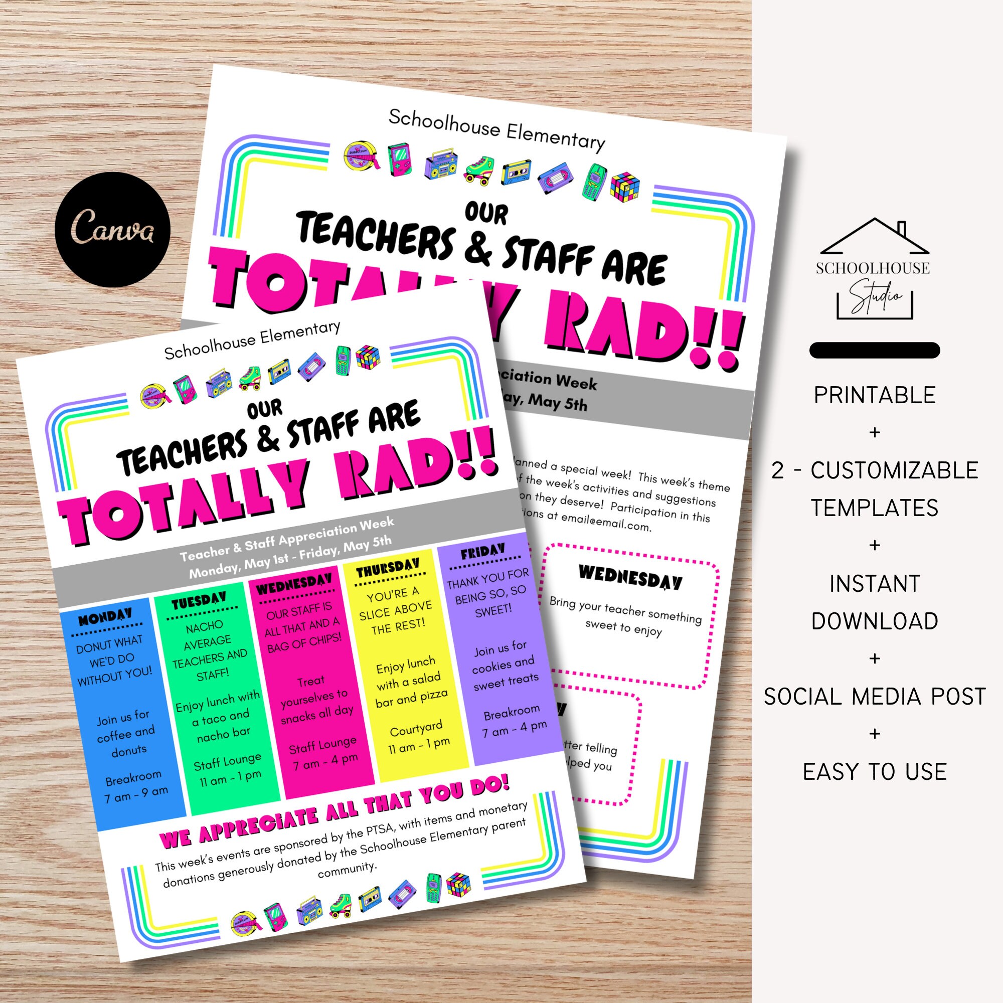 EDITABLE 80s 90s Retro Rad Theme Teacher Staff Appreciation Flyer, Send ...
