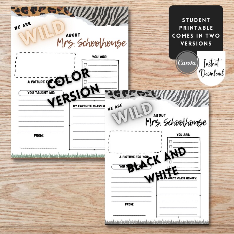 EDITABLE Jungle Wild About You Teacher Appreciation Printable, All ...