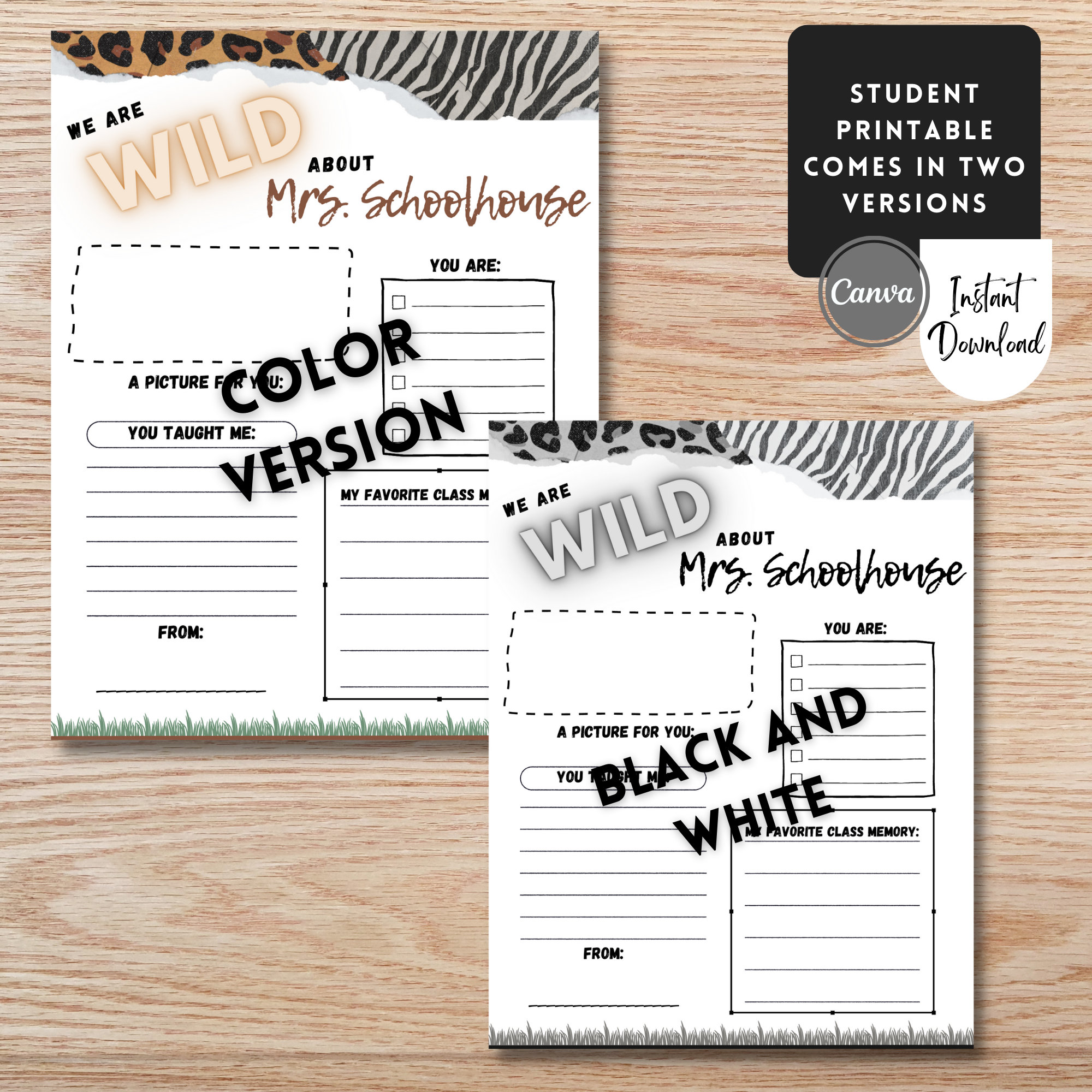 EDITABLE Jungle Wild About You Teacher Appreciation Printable, All ...