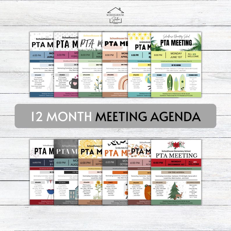 Meeting Agenda Template: Editable Full Year Seasonal Handout Bundle ...