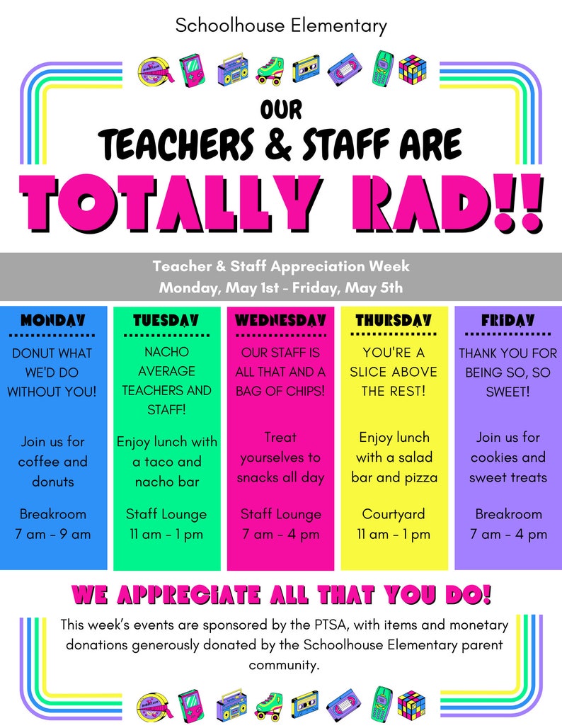 EDITABLE 80s 90s Retro Rad Theme Teacher Staff Appreciation Flyer, Send ...