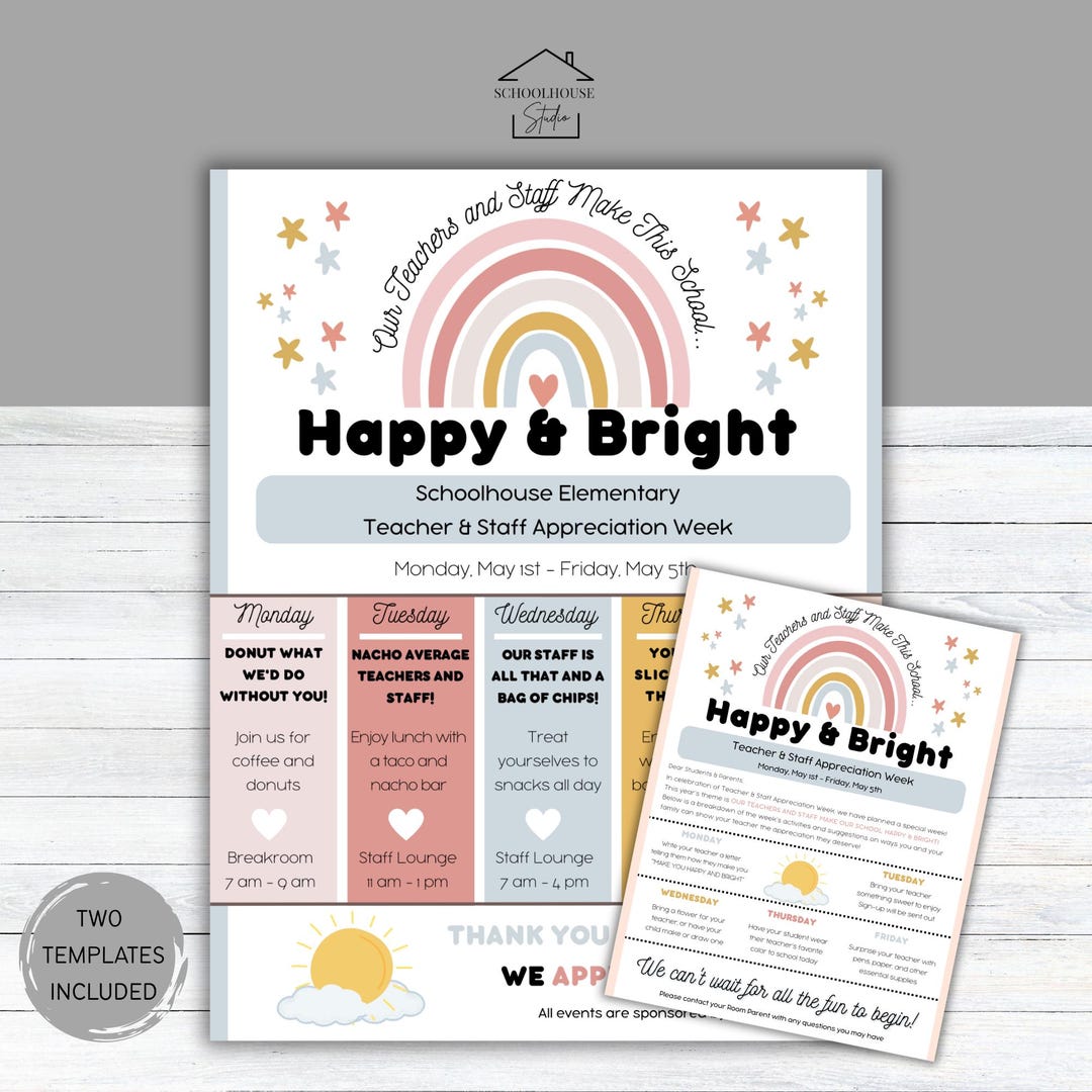 Pastel Rainbow Template: Editable Teacher Appreciation, School Spirit ...