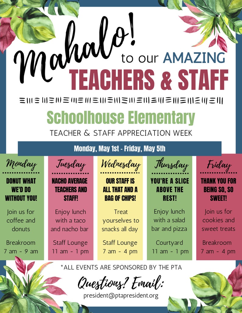 Hawaiian Luau Tropical Template: Editable Teacher Appreciation, School ...