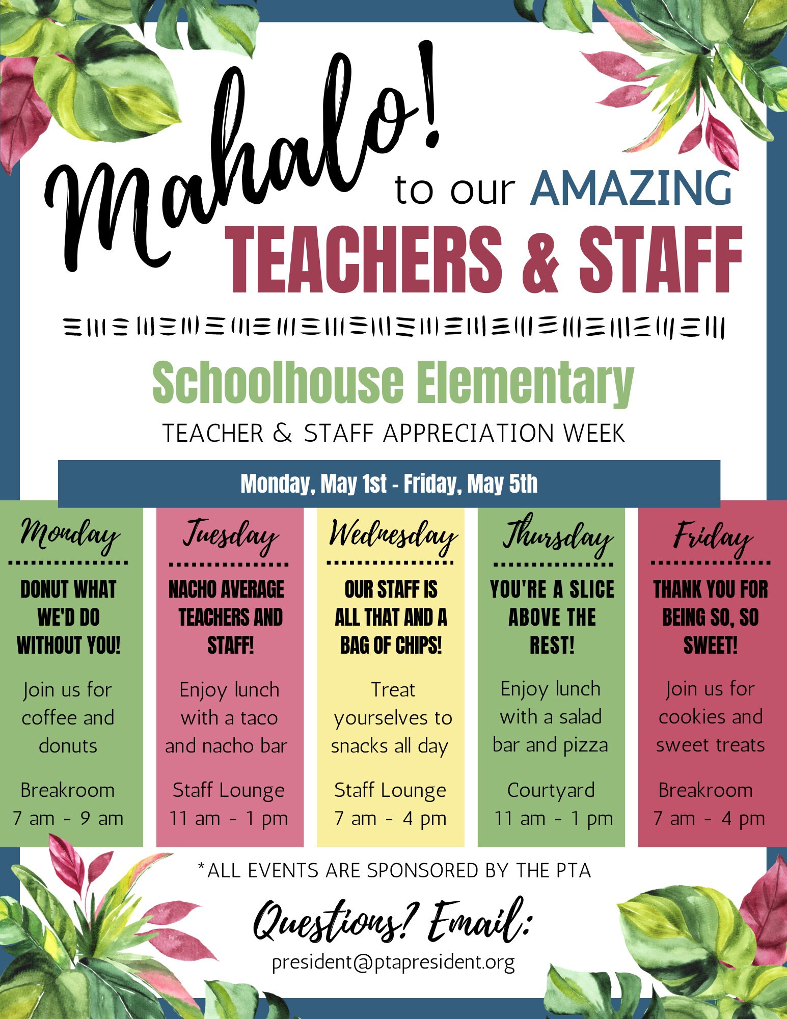 EDITABLE Hawaiian Luau Tropical Flowers Theme Teacher Appreciation Week ...