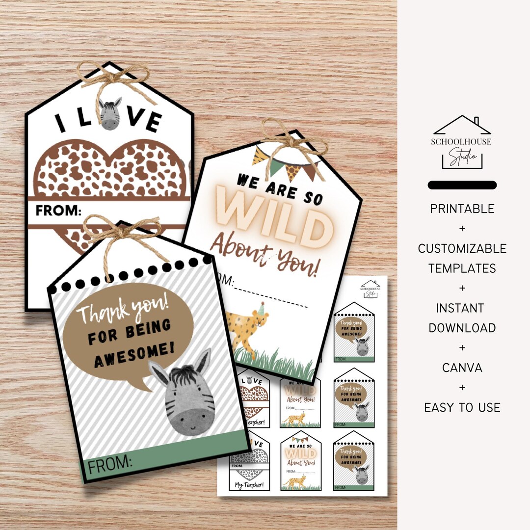 EDITABLE Gift Tags Jungle Themed Wild About You, Printable, Customize ...