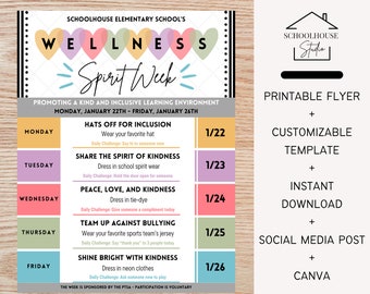 EDITABLE Friendship Spirit Week Calendar of Events, Weekly Itinerary ...