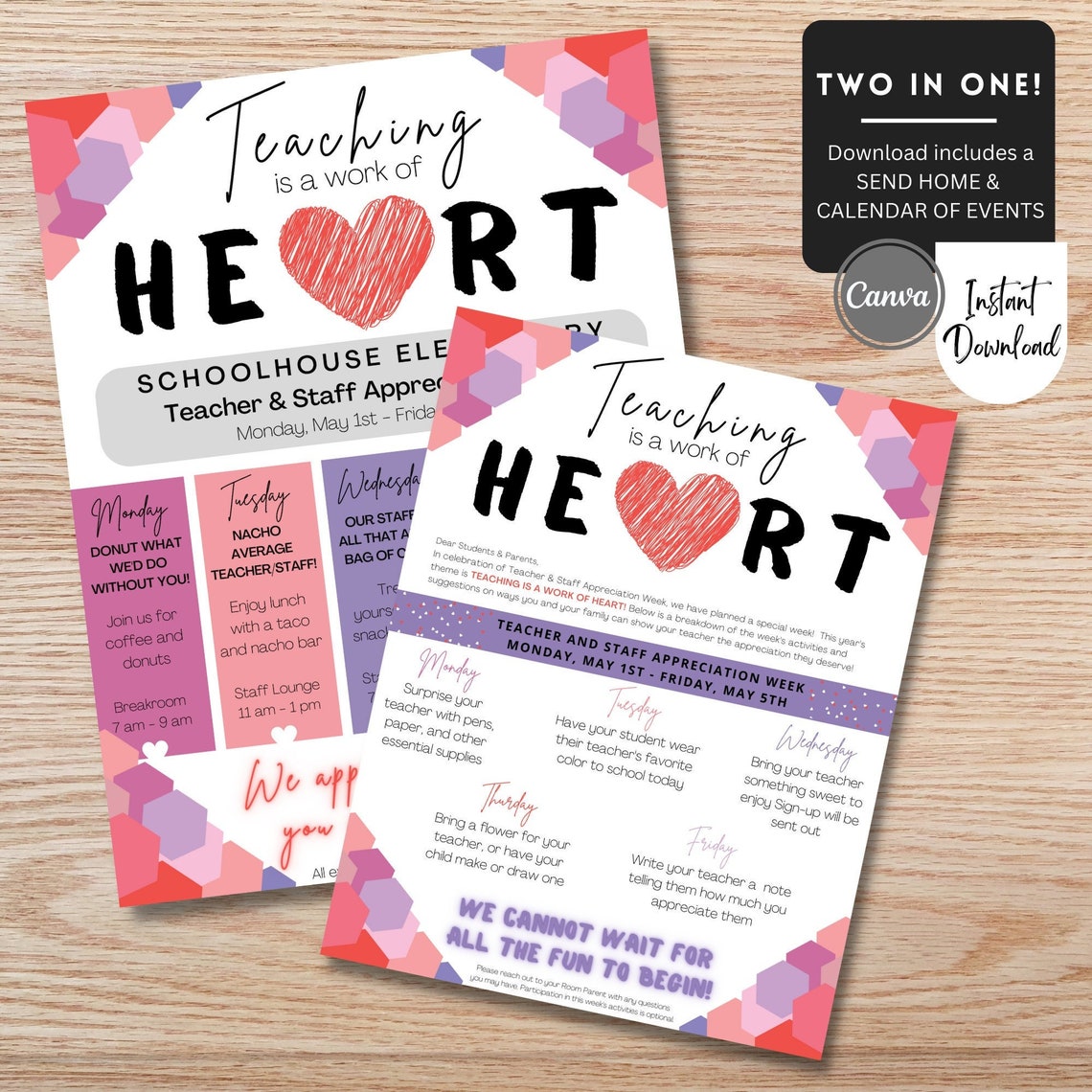 EDITABLE Hearts Love Theme Teacher and Staff Appreciation Itinerary ...