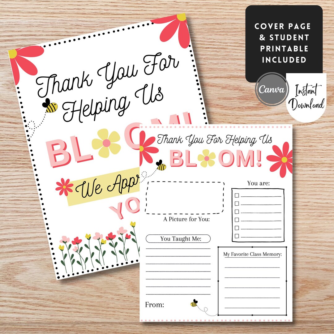 EDITABLE Flower Helping Us Bloom Teacher Appreciation - Etsy