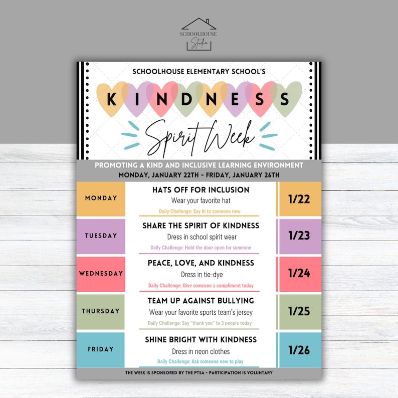 Kindness & Inclusion Week Template: Editable School Spirit Week ...