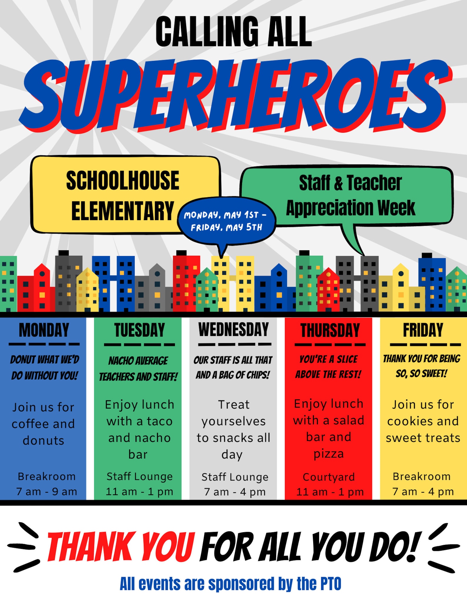 EDITABLE Superhero Theme Teacher and Staff Appreciation Week Itinerary ...