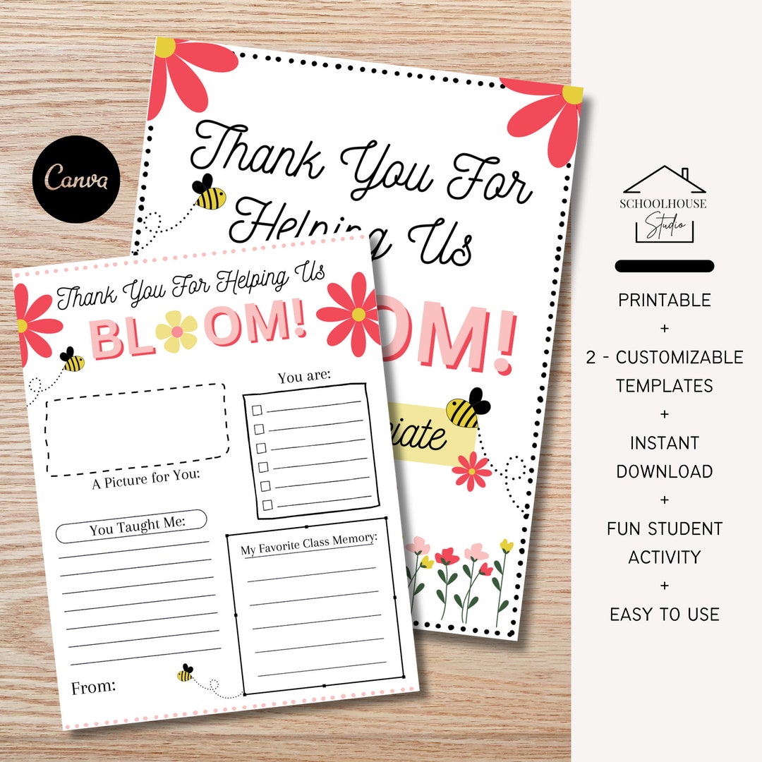 EDITABLE Flower Helping Us Bloom Teacher Appreciation Printable, All ...
