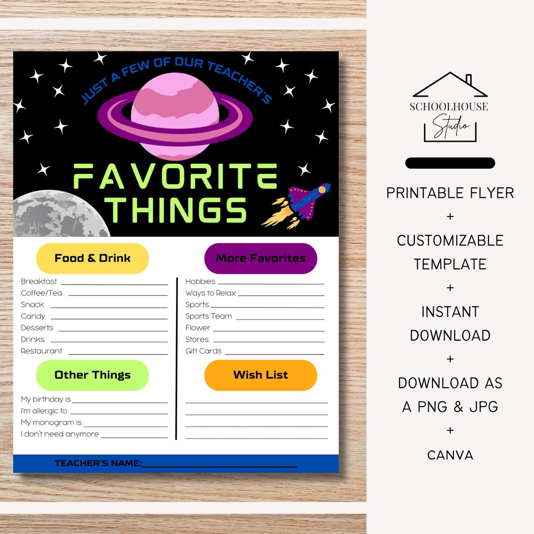 EDITABLE Space "out of This World" Teacher Favorites Survey, Get to ...