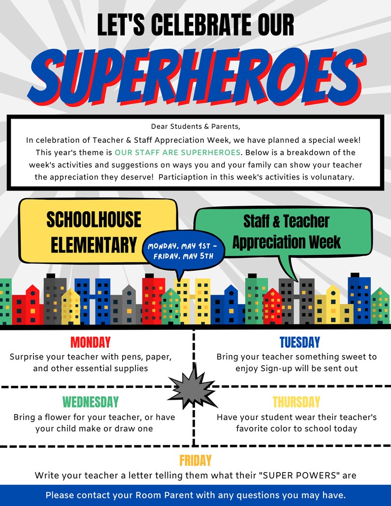 EDITABLE Superhero Theme Teacher and Staff Appreciation Week - Etsy