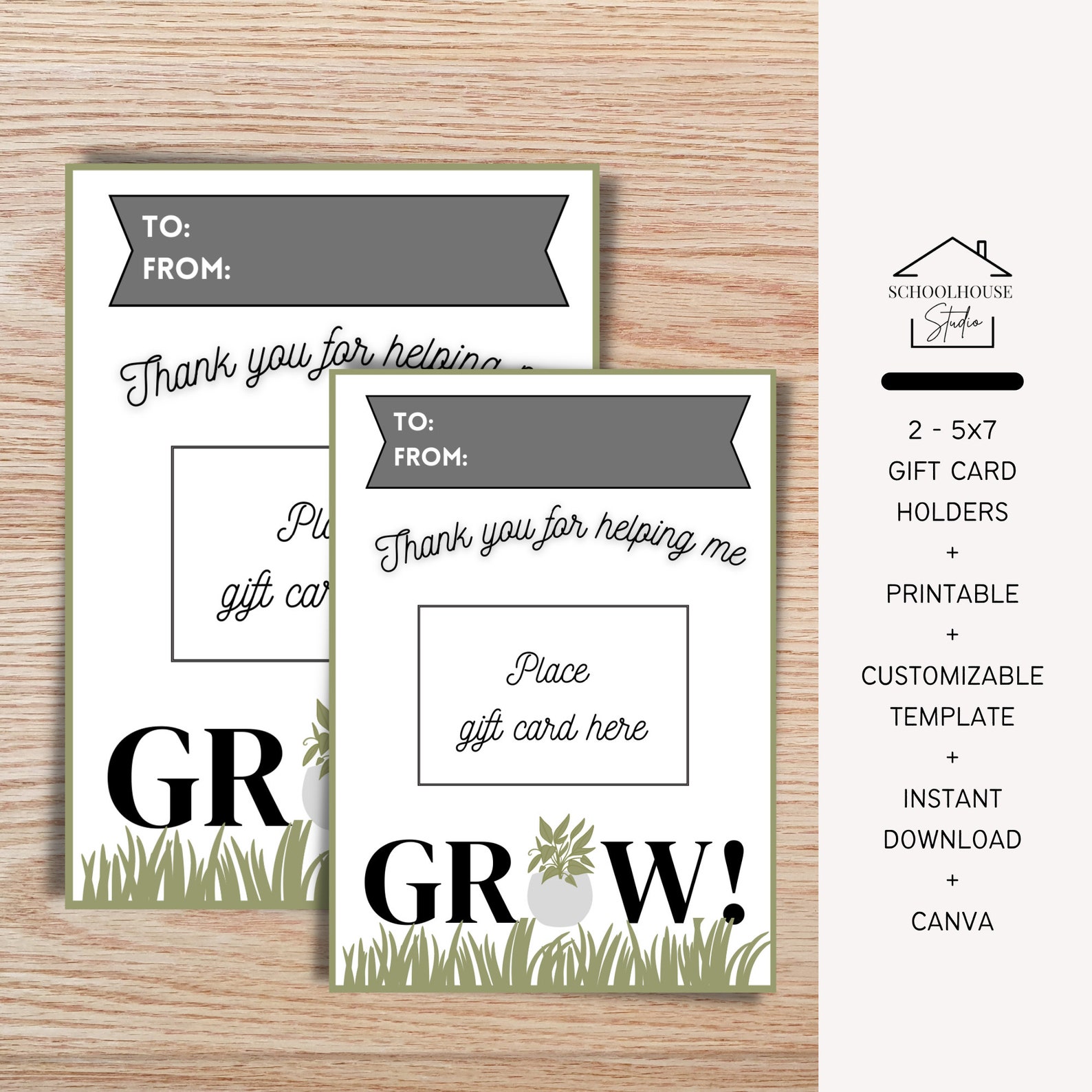 EDITABLE Plant Helping Me Grow Themed Gift Card Holder, Appreciation ...