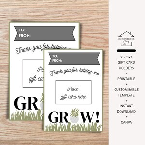 EDITABLE Plant Helping Me Grow Themed Gift Card Holder, Appreciation ...