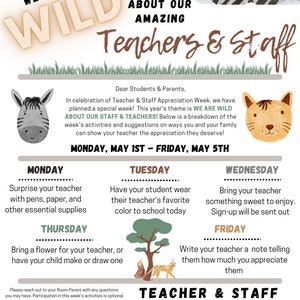 EDITABLE Jungle Wild About You Theme Teacher and Staff Appreciation ...