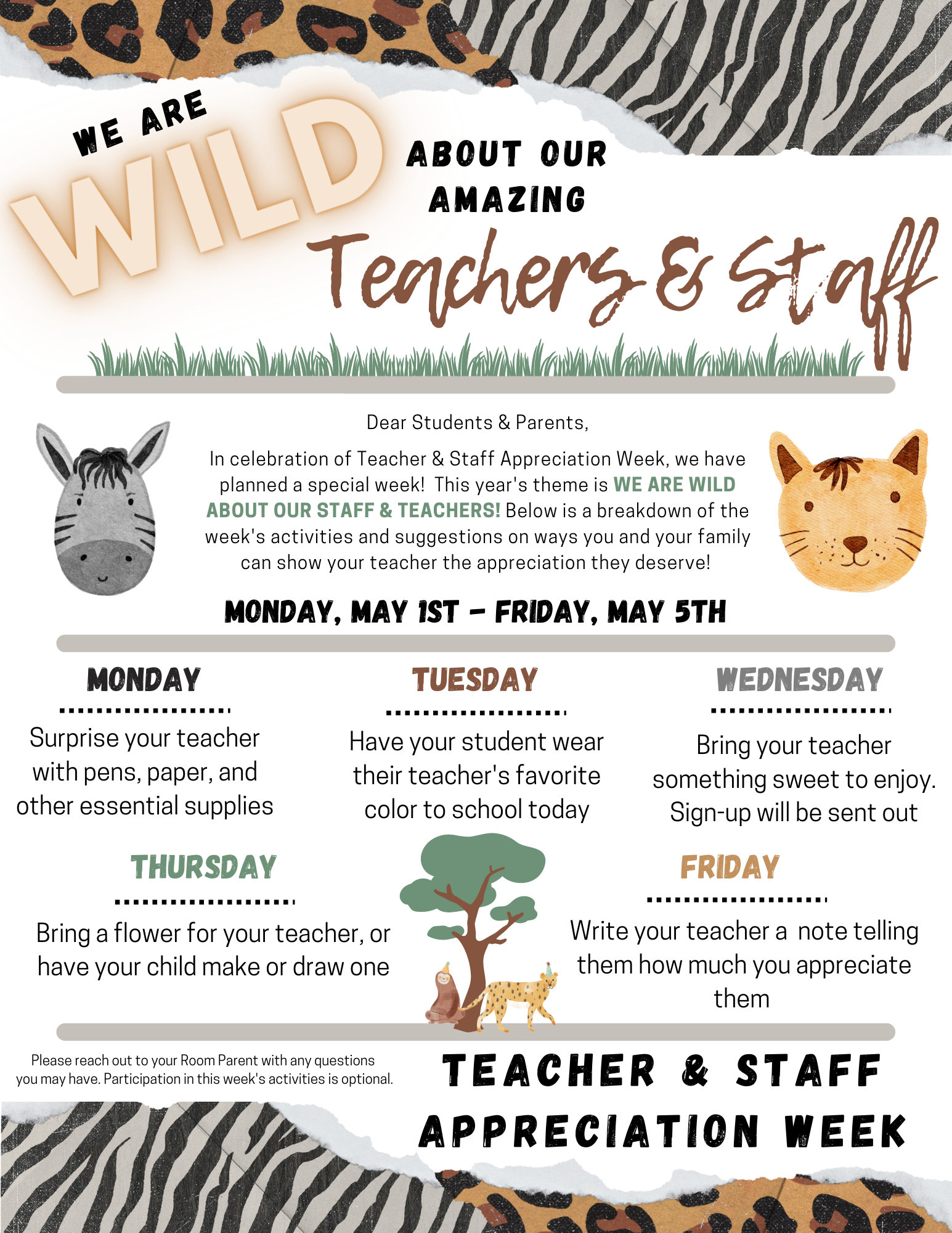 EDITABLE Jungle Wild About You Theme Teacher and Staff Appreciation ...