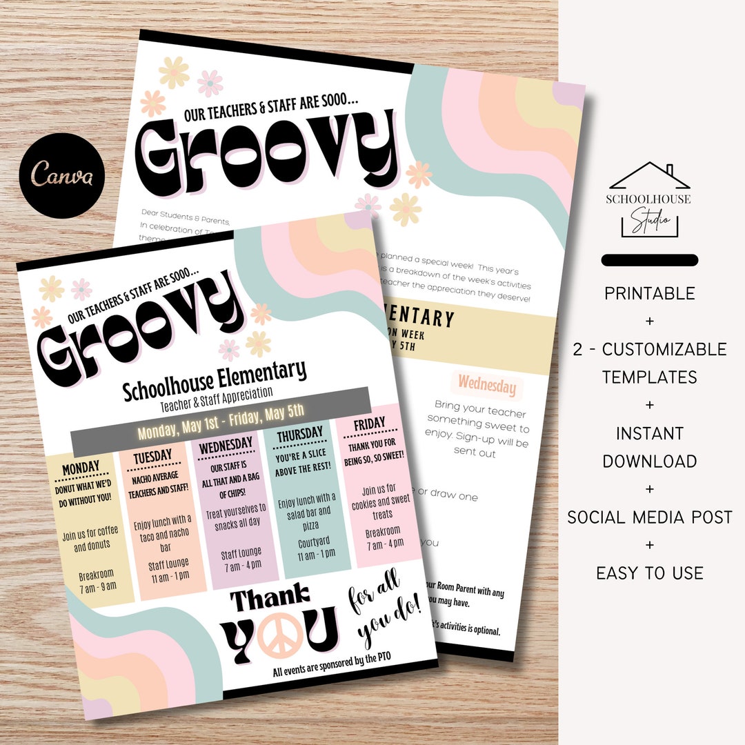 EDITABLE 70's Groovy Boho Theme Teacher and Staff Appreciation ...
