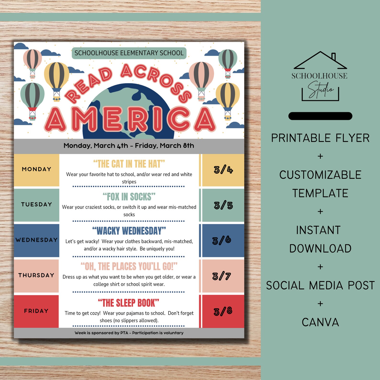 EDITABLE Read Across America School Spirit Week Dr. Seuss - Etsy