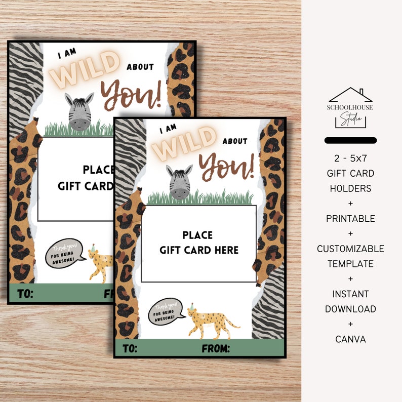 EDITABLE Jungle Wild About You Themed Gift Card Holder, Appreciation ...