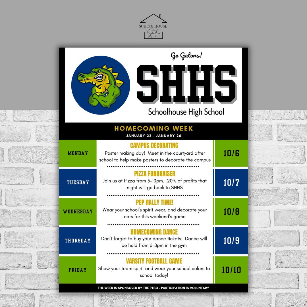 School Spirit Week Calendar Template: Editable Canva Design (digital ...
