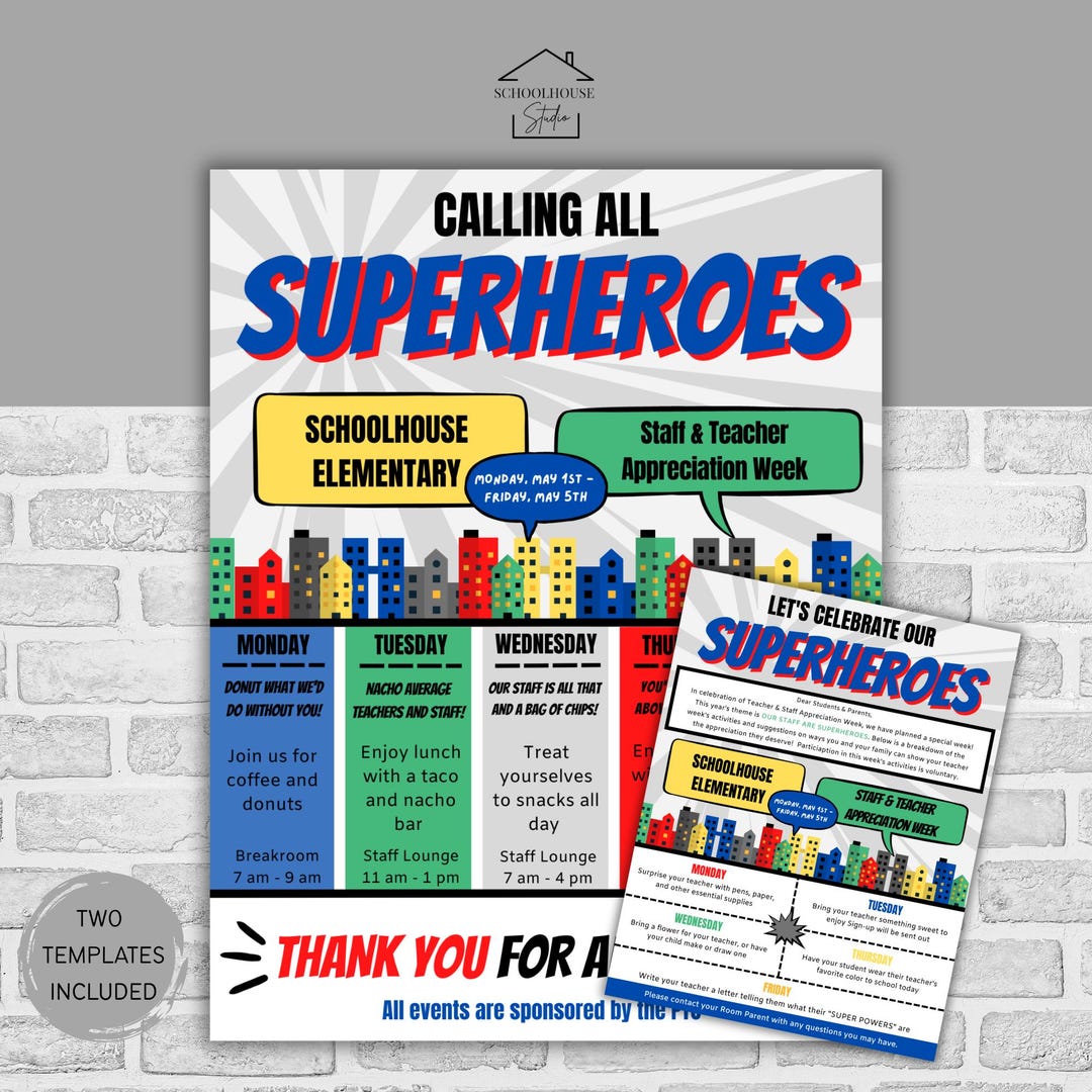 Superhero Themed Template: Editable Teacher Appreciation Week, School ...