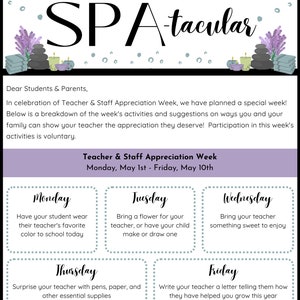 EDITABLE Spa Theme Spa-tacular Teacher and Staff Appreciation Itinerary ...