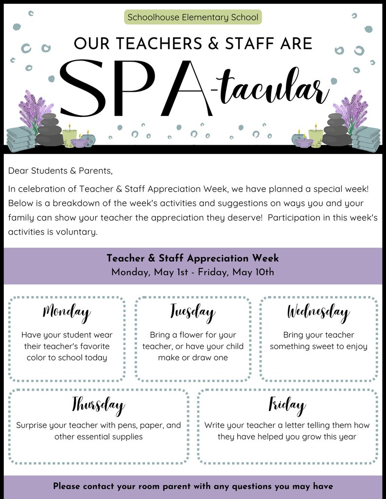 Spa Themed Template: Editable Teacher Appreciation Week, Newsletter ...