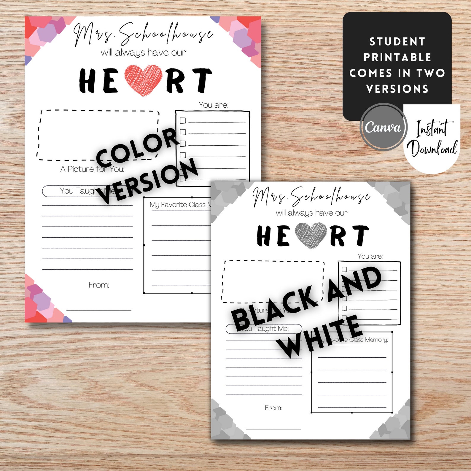 EDITABLE Hearts Love Theme Teacher Appreciation Printable, All About My ...