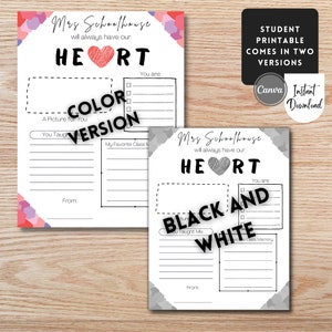 EDITABLE Hearts Love Theme Teacher Appreciation Printable, All About My ...