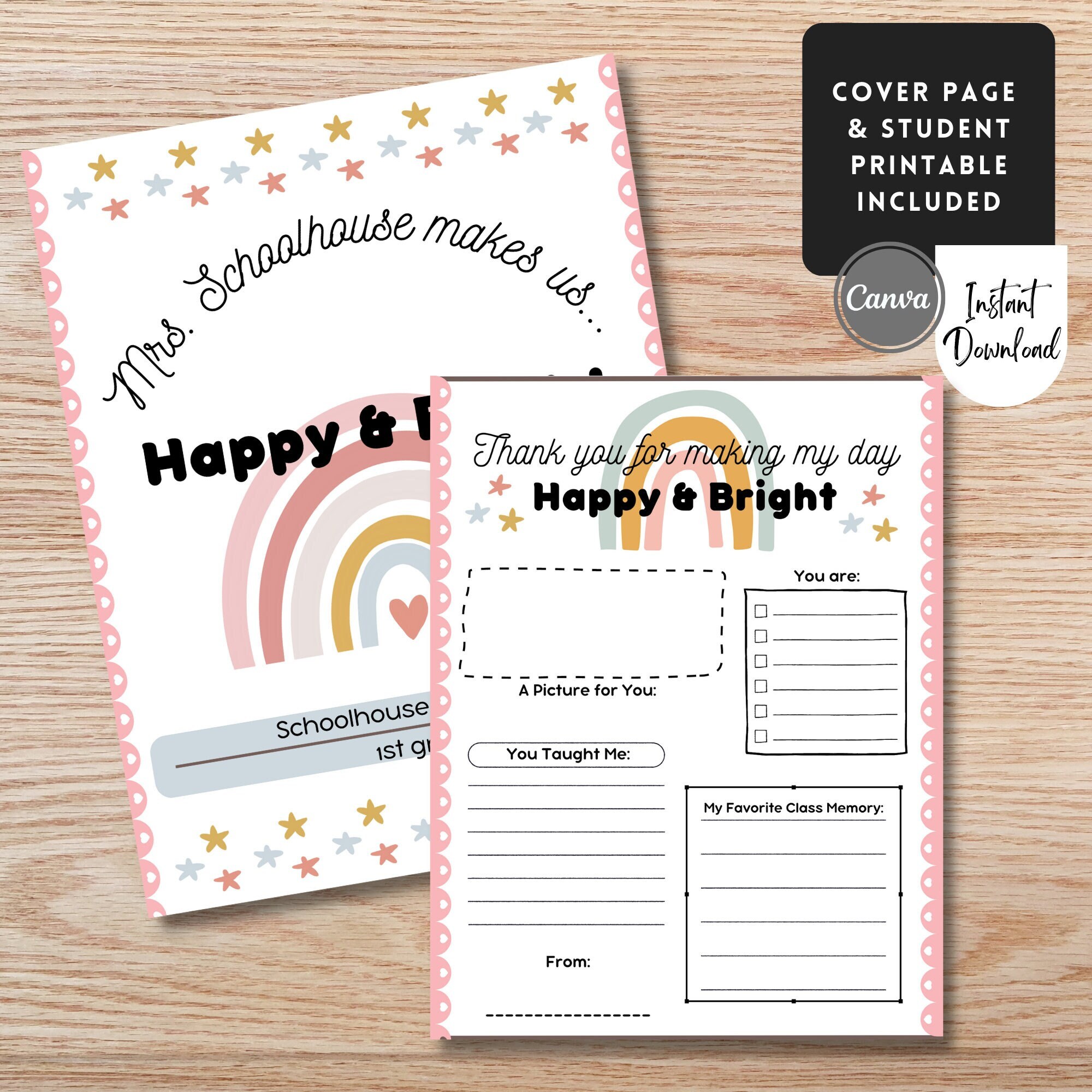 EDITABLE Rainbow Happy and Bright Teacher Appreciation Printable, All ...