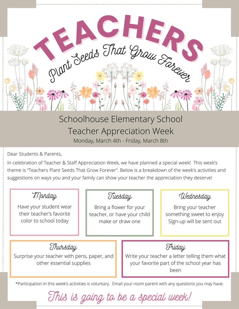 EDITABLE Flowers Helping Bloom Theme Teacher Staff Appreciation ...