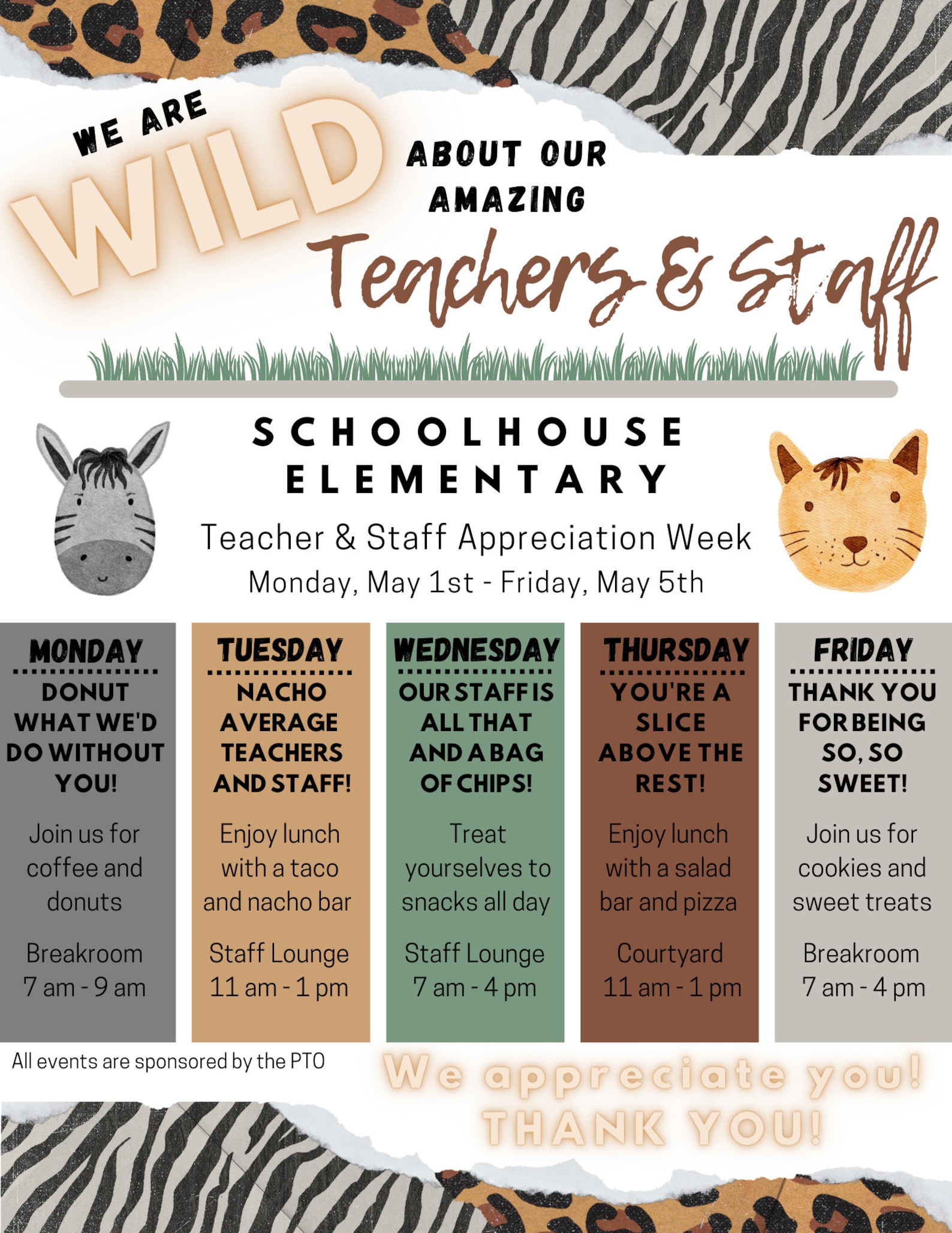 EDITABLE Jungle Wild About You Theme Teacher and Staff Appreciation ...
