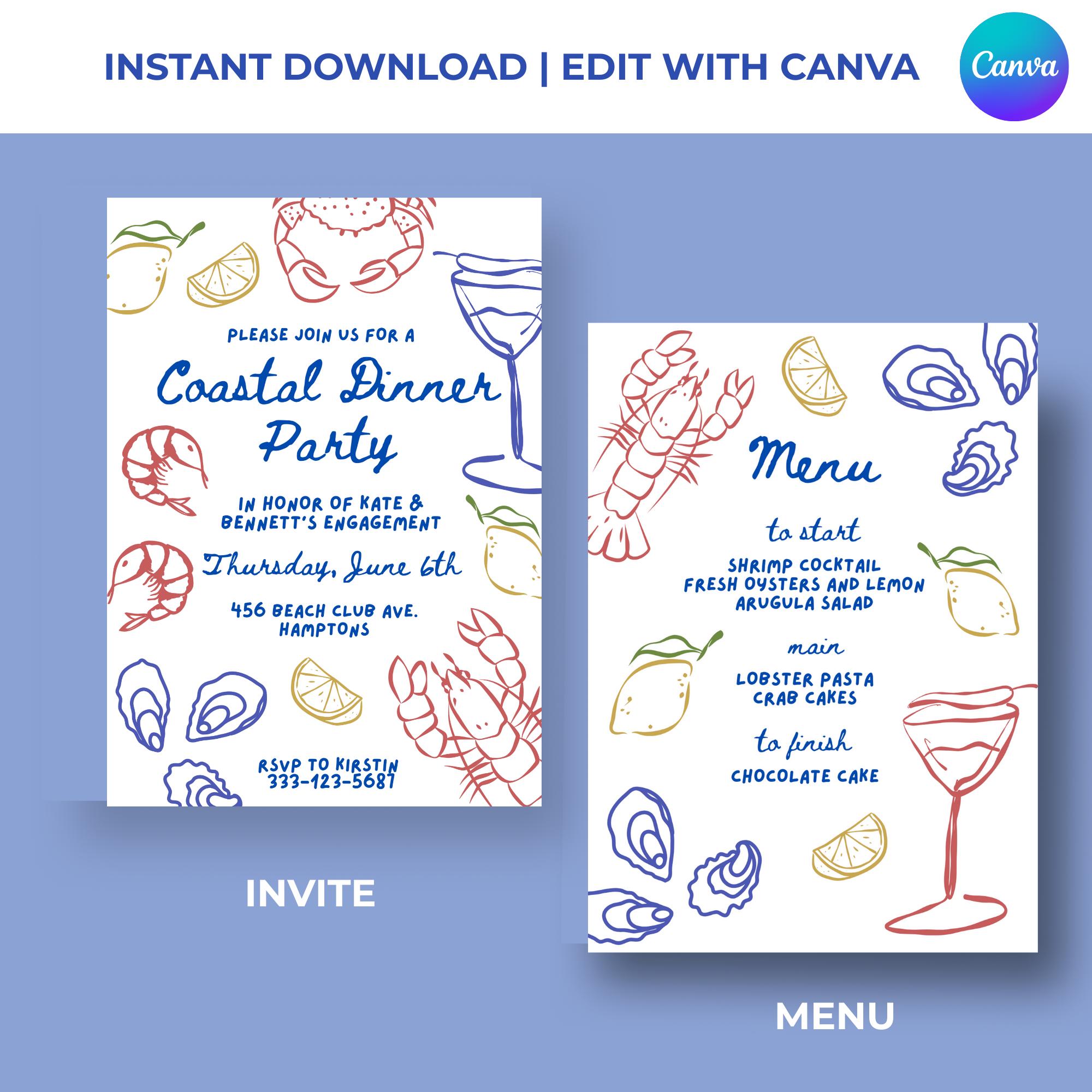 Coastal Hamptons Dinner Party Invitation | Hamptons Style Engagement or ...
